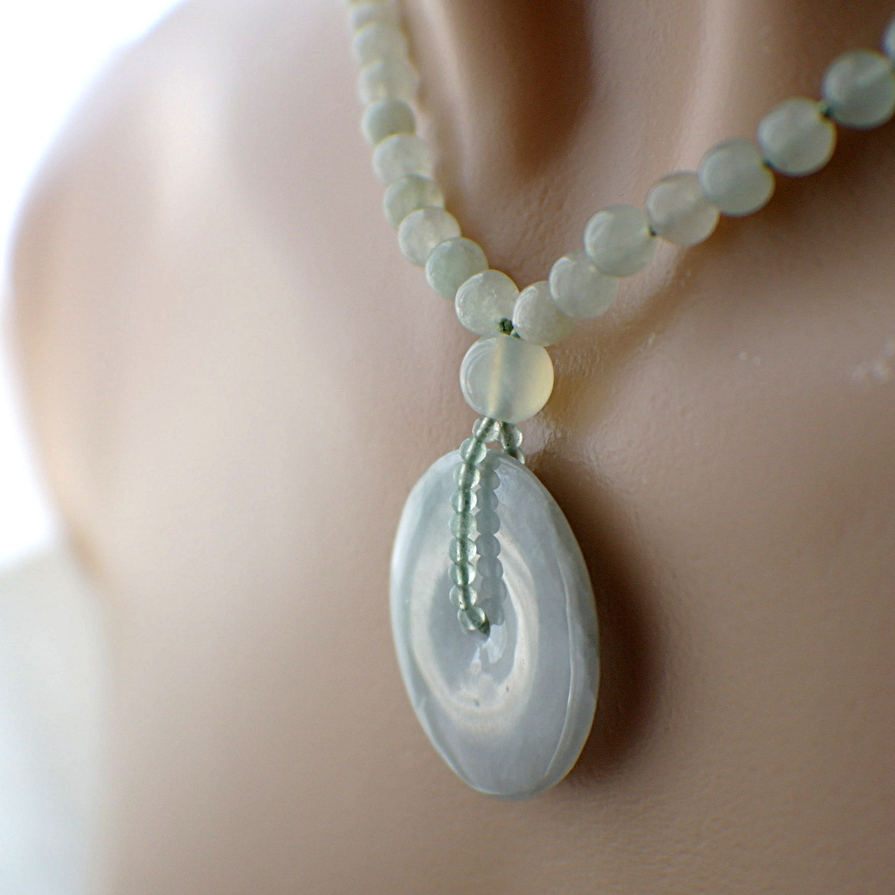 Jade donut necklace gemstone pendant 30mm 15.75 inch