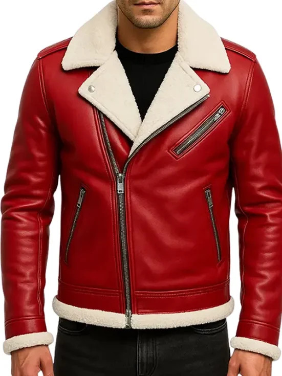 Shearling Red Leather Jacket For Men