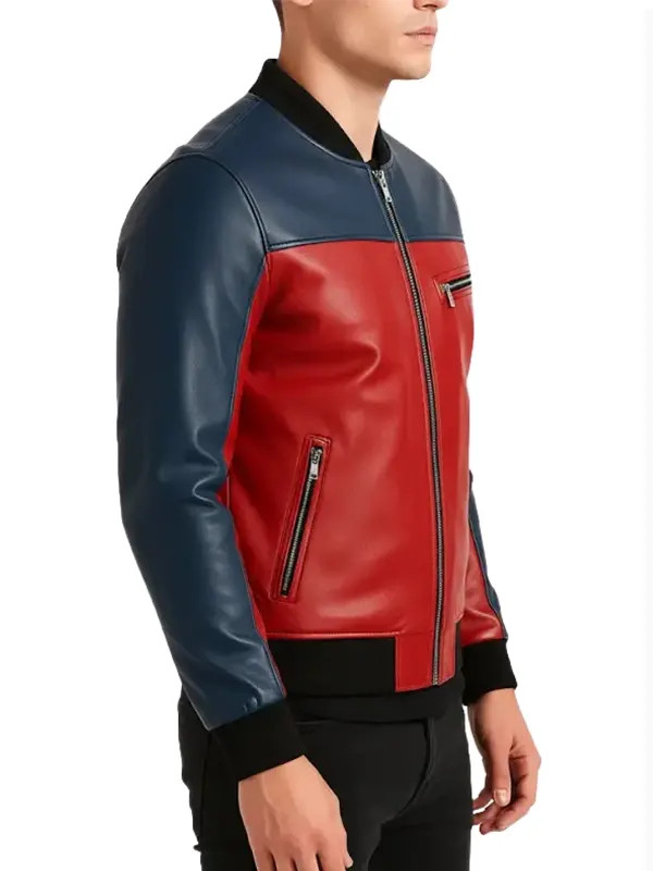 Christmas Men’s Red and Blue Leather Jacket