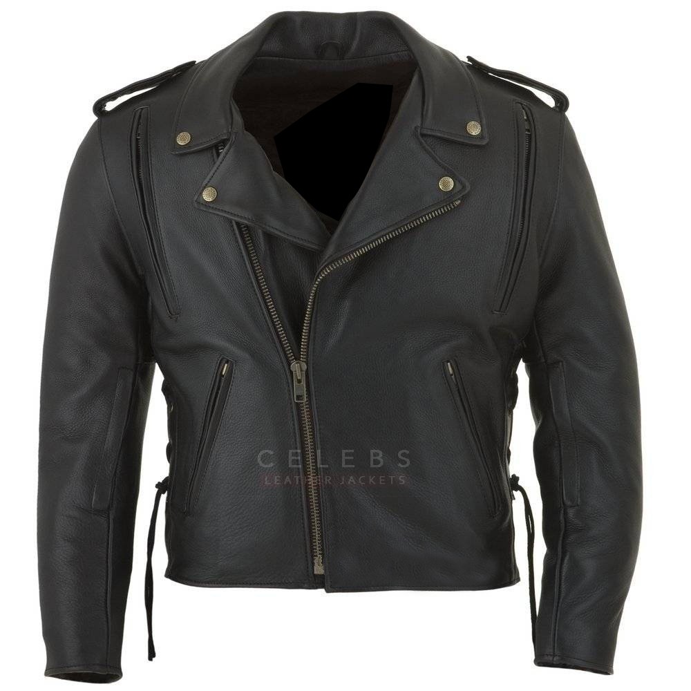 Mens Premium Classic Black Motorcycle Jacket