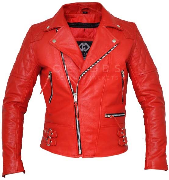 Mens Classic Red Motorcycle Leather Jacket | CLJ