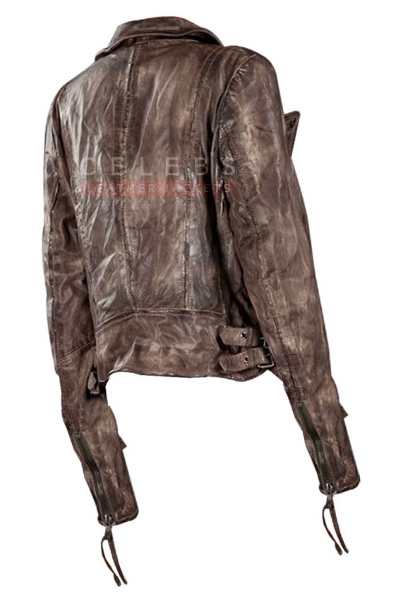 Women Neck Belted Zipper Leather Jacket | CLJ