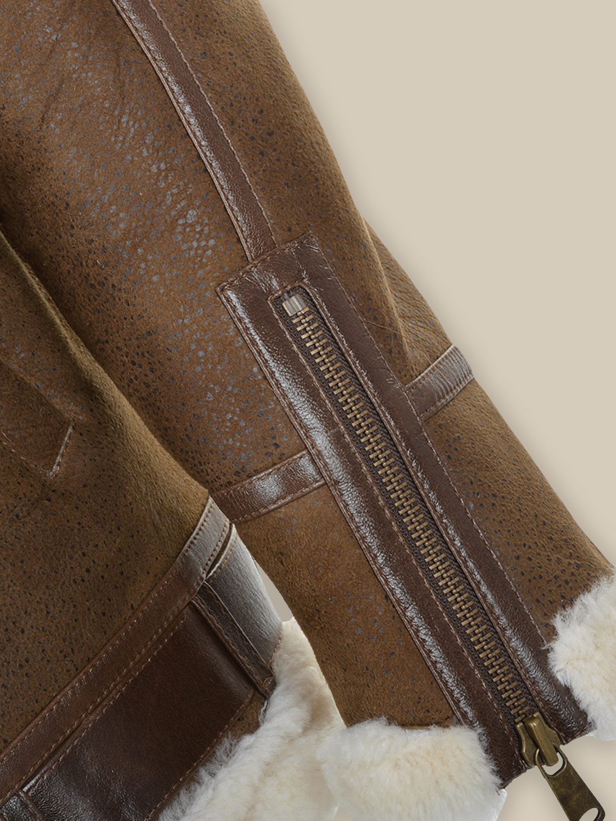 Men Umber Brown Shearling Leather Jacket | CLJ
