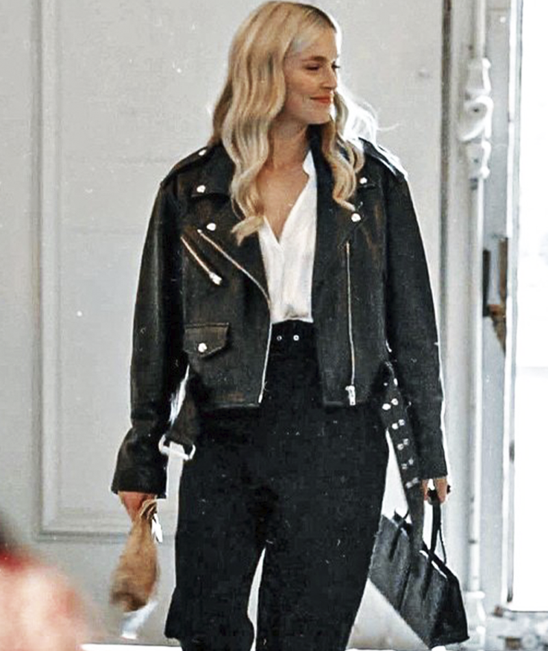 Emily In Paris Camille Razat Black Leather Jacket
