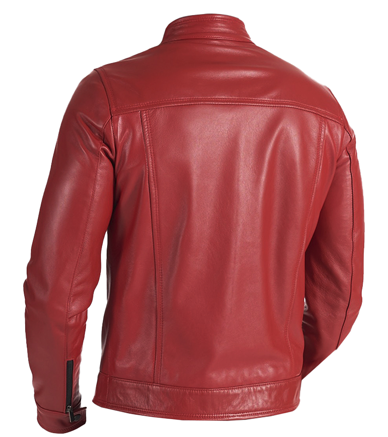Mens Slim Fit Red Biker Leather Jacket
