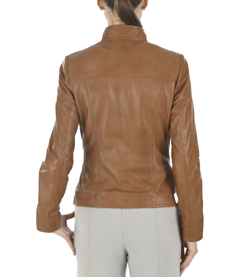Womens Tan Brown Slim Fit Leather Jacket