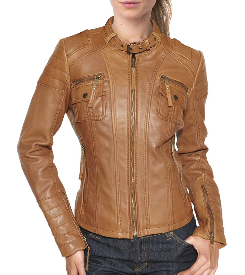 Womens Umber Brown Leather Motorist Jacket