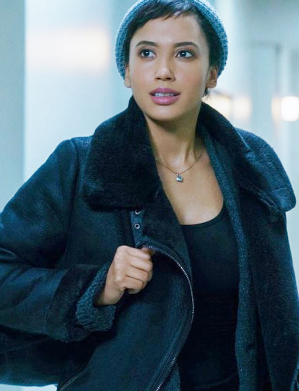 Upload TV Series Andy Allo Black Shearling Leather Jacket