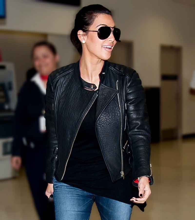 Kim Kardashian Leather Jacket | Biker Leather Jacket