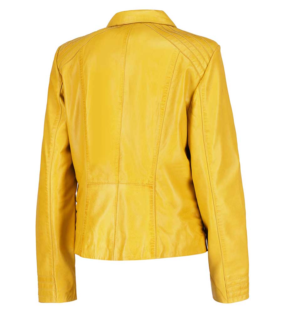 Women Yellow Real Lambskin Classic Leather Jacket