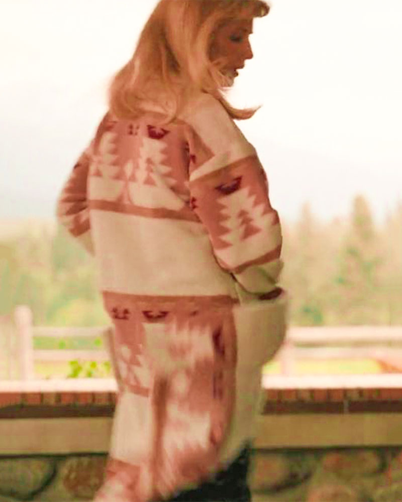 Yellowstone S05 Kelly Reilly Pink & White Printed Wool Coat