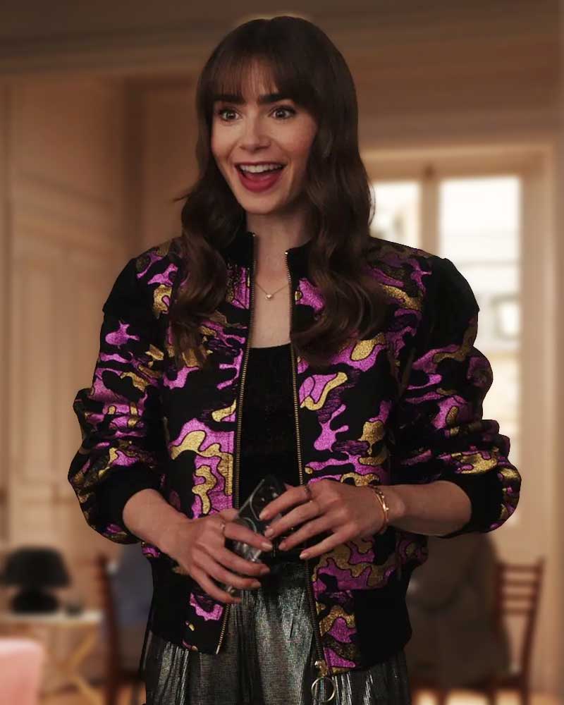 Emily In Paris S03 Emily Cooper Metallic Bomber Jacket