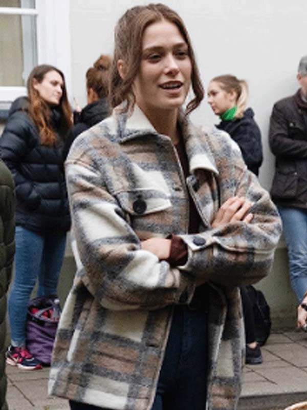 Rose Reid Surprised By Oxford Grey Coat
