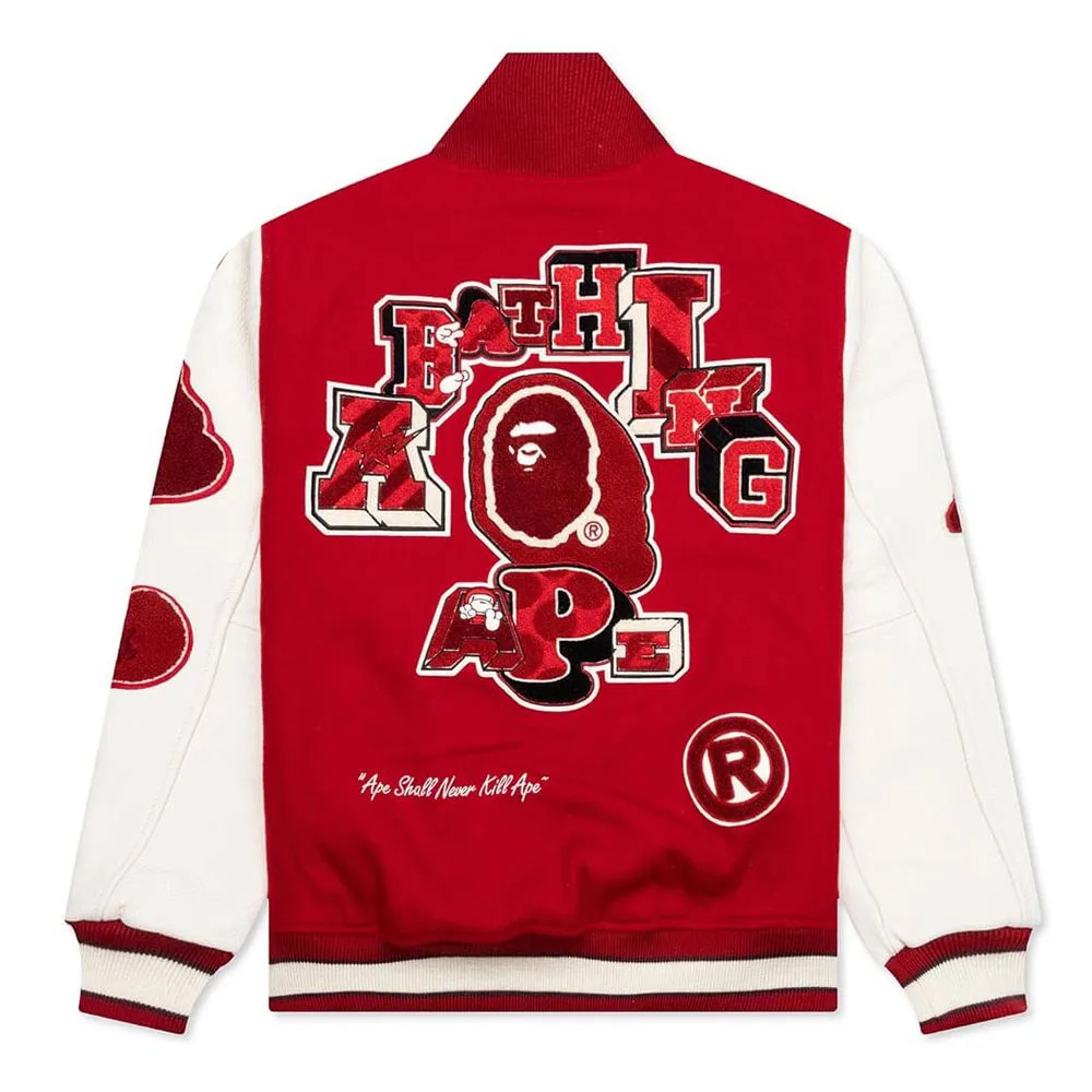 Bape Multi Motif Red Varsity Jacket