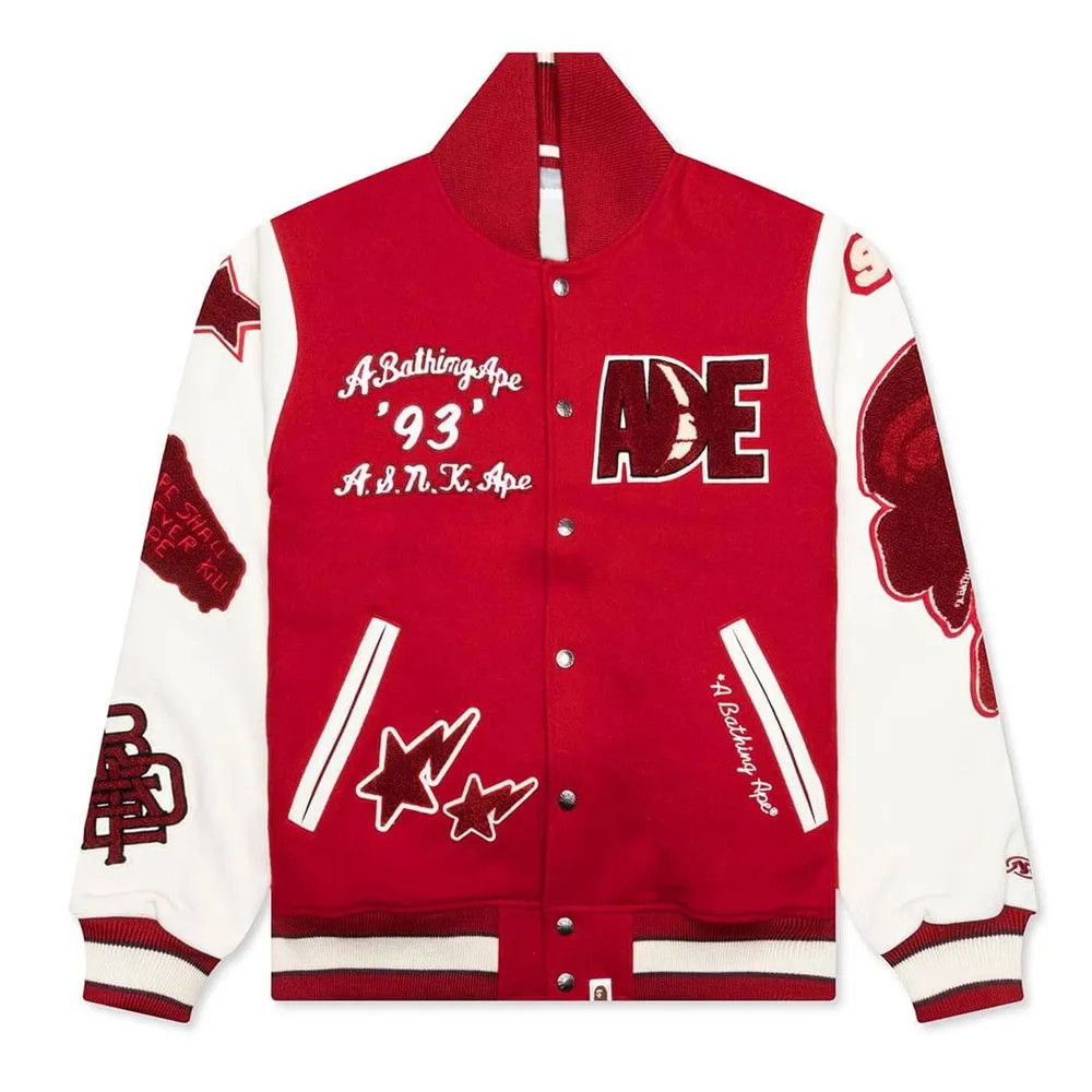 Bape Multi Motif Red Varsity Jacket