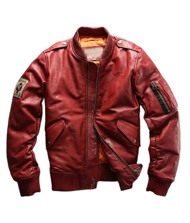 Avirex Ace of Spades Red Leather Jacket with Patch