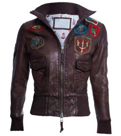 Womens Top Gun Dark Brown Biker Leather Jacket