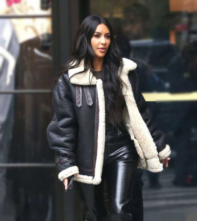 Kim Kardashian Leather Jacket | Shearling Leather Jacket