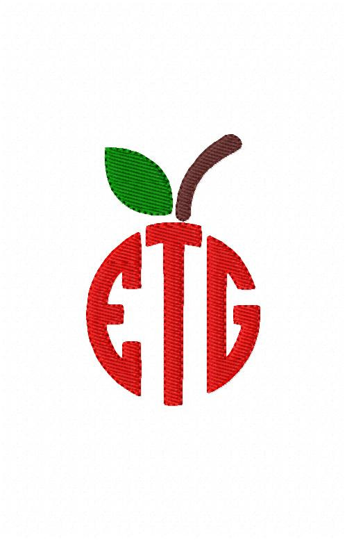 Apple for the Teacher 3 Three Letter Circle Monogram Set - Joyful Stitches