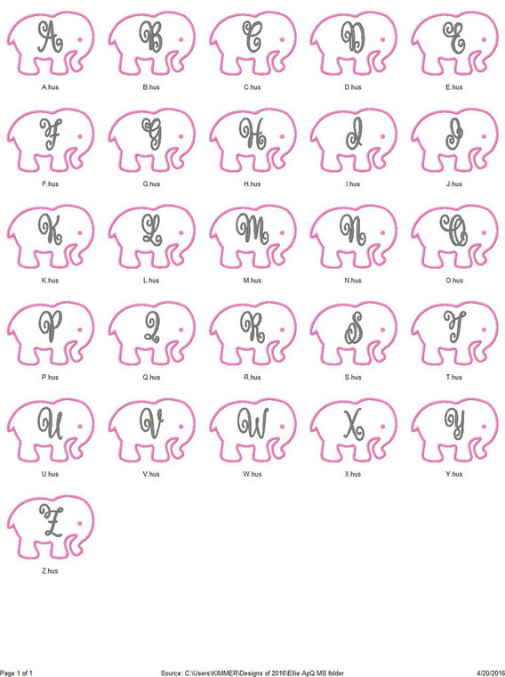 Elephant Applique 5x7 Monogram Set - Joyful Stitches