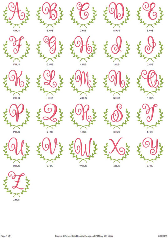 Ivy Machine Embroidery Monogram Font Design Set - Joyful Stitches