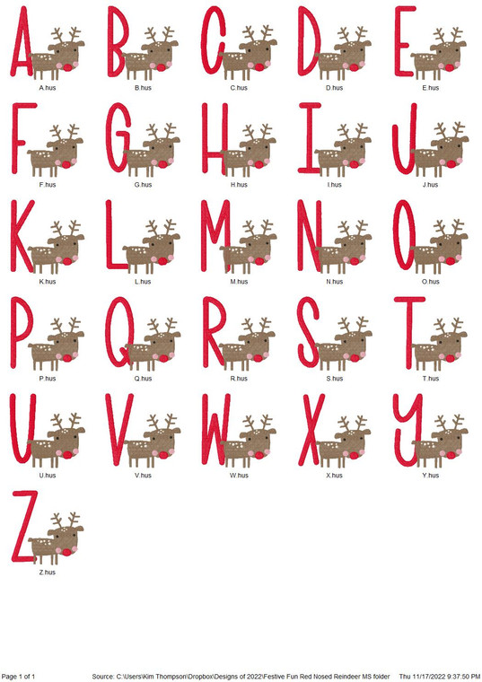 Festive Fun Red Nosed Reindeer Monogram Embroidery Designs - Joyful ...