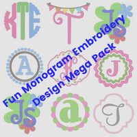 Fun Monogram Machine Embroidery Design Mega Bundle Pack - Joyful Stitches