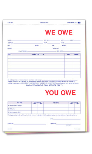3-Part We Owe You Owe Forms