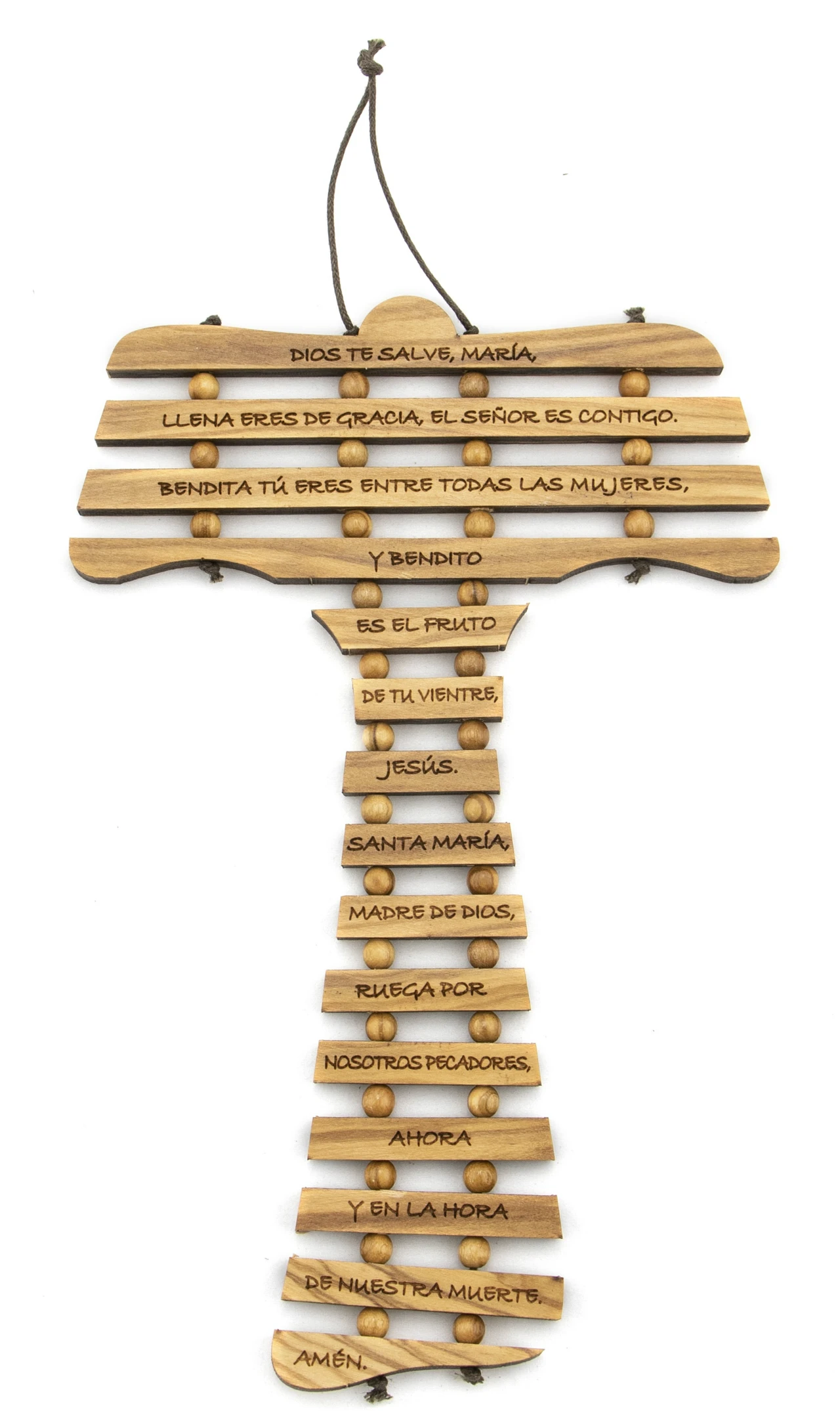 Olive Wood Tau Cross - The Our Father Prayer - English
