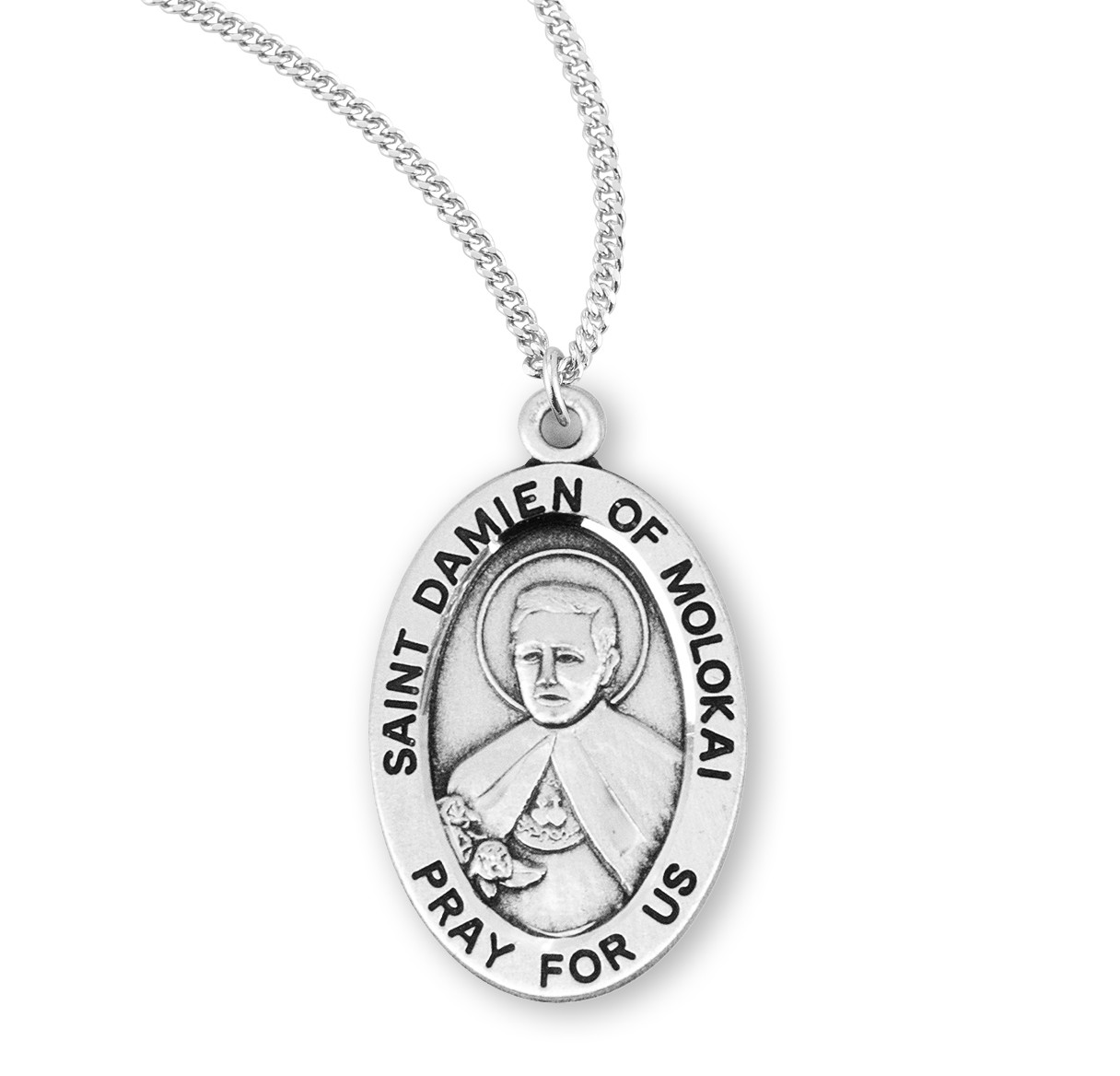 Patron Saint Damian of Molokai Oval Sterling Silver Medal - Catholic ...