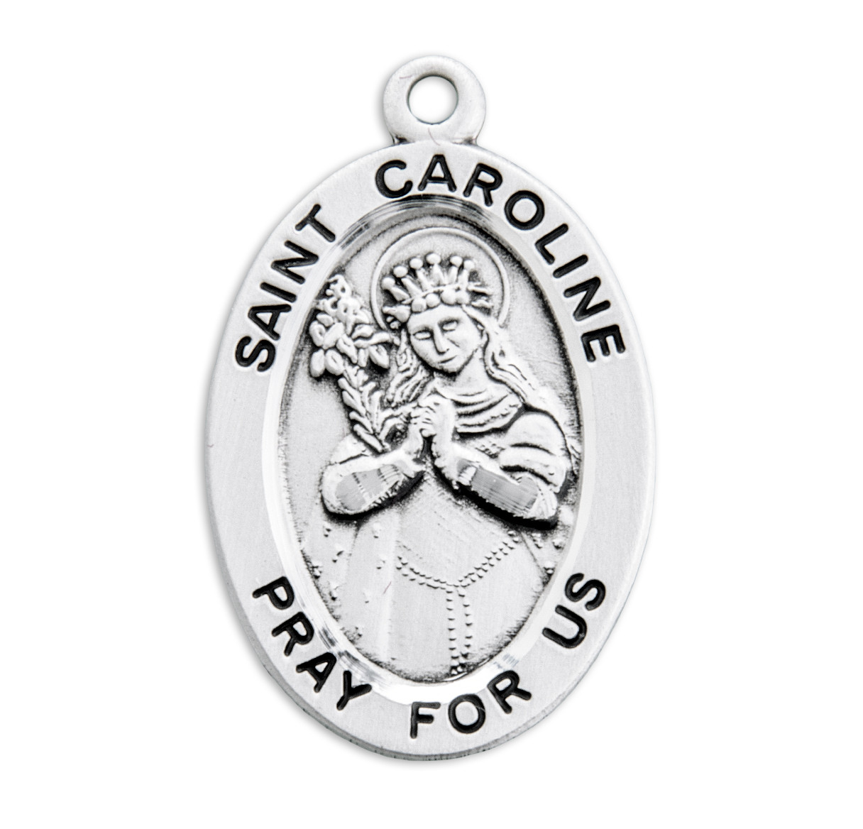Patron Saint Caroline Oval Sterling Silver Medal - Catholic Online ...