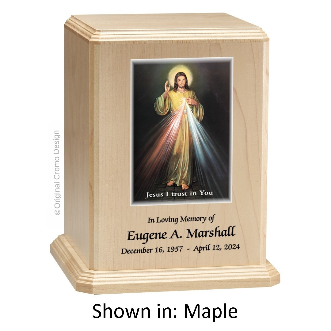 Divine Mercy English Maple Wood Urn - Catholic Online Shopping - World ...