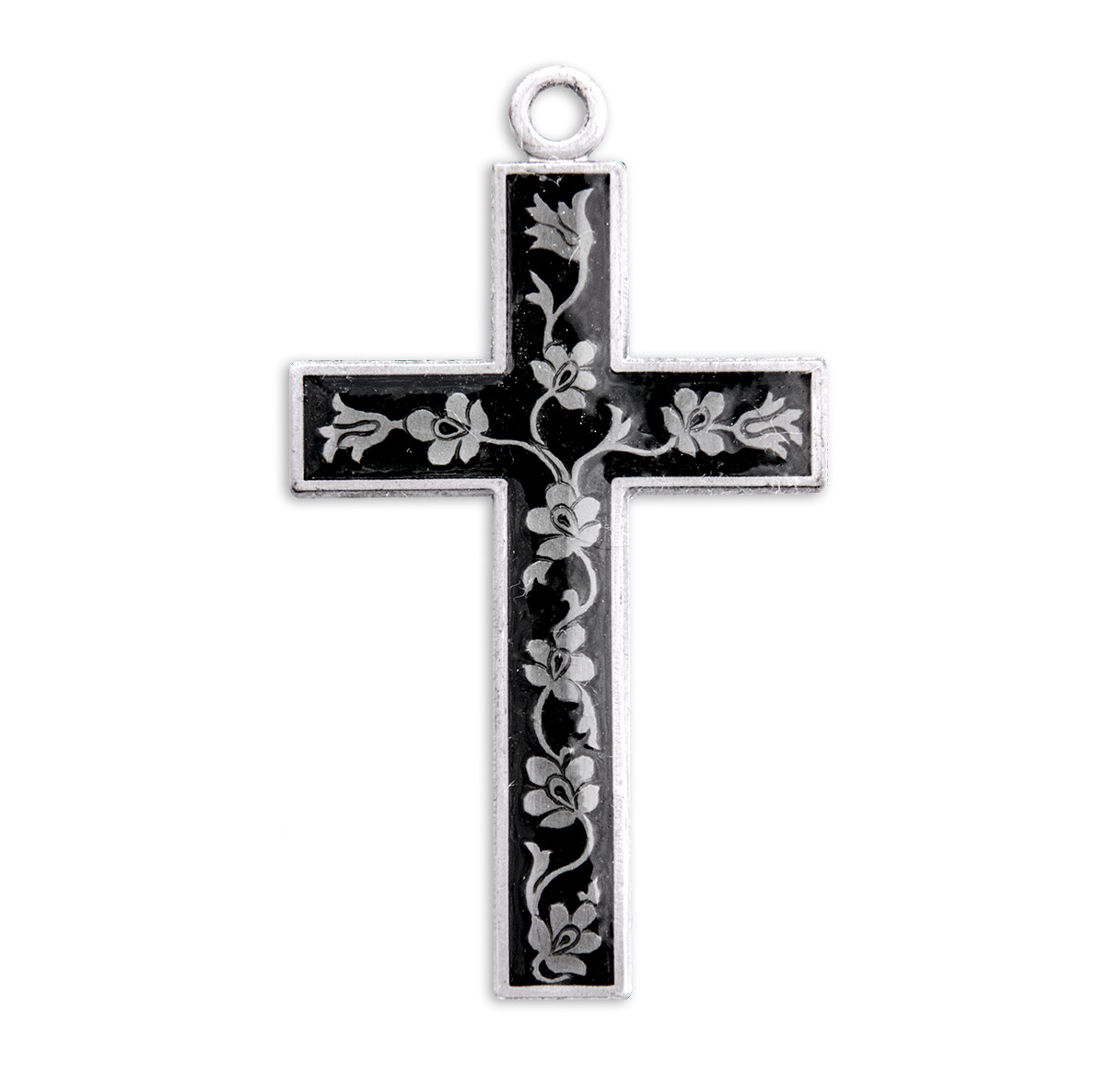 Black Enameled Sterling Silver Cross - Catholic Online Shopping