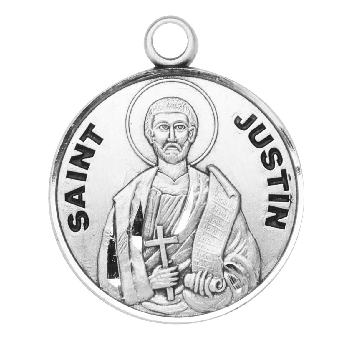 Patron Saint Justin Round Sterling Silver Medal - Catholic Online Shopping