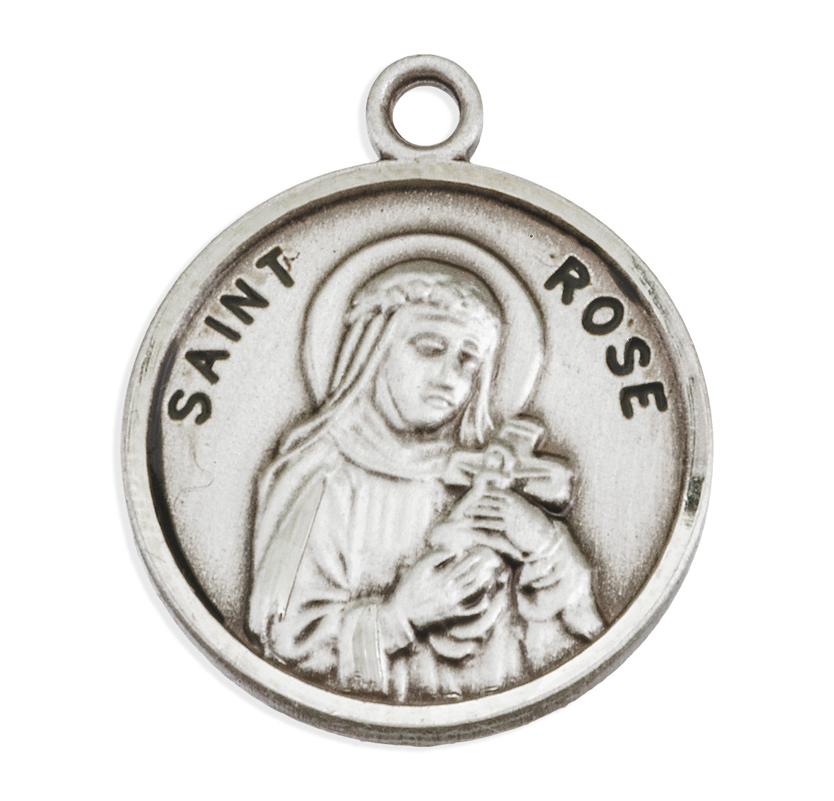 Patron Saint Rose Round Sterling Silver Medal - Catholic Online Shopping