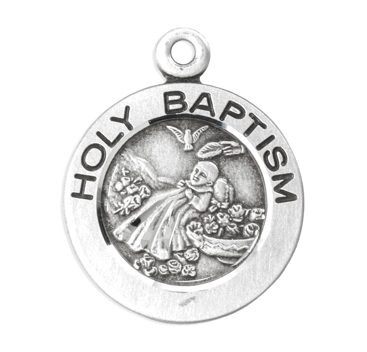 Holy Baptism Round Sterling Silver Medal - Catholic Online Shopping