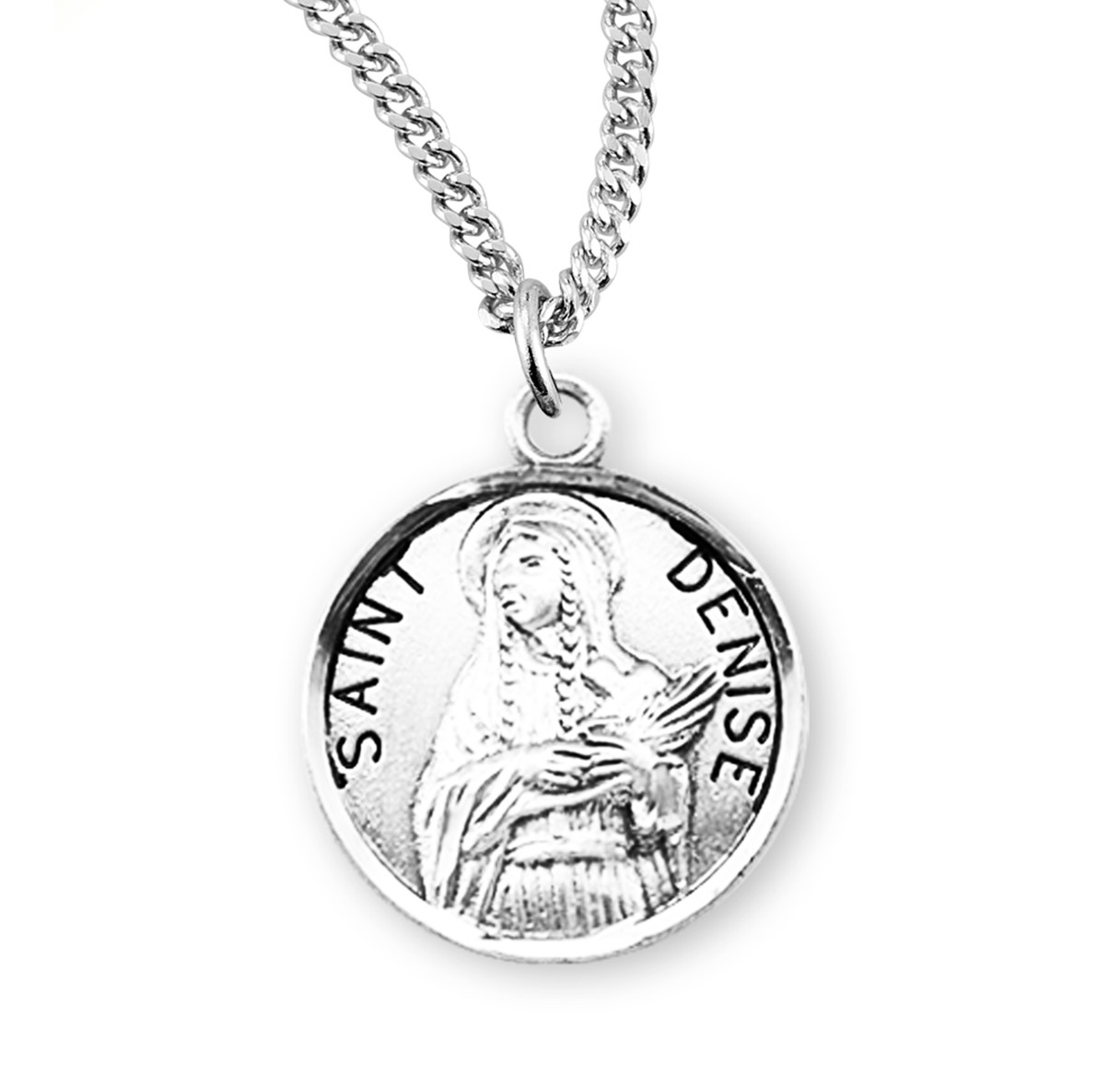 Patron Saint Denise Round Sterling Silver Medal - Catholic Online Shopping