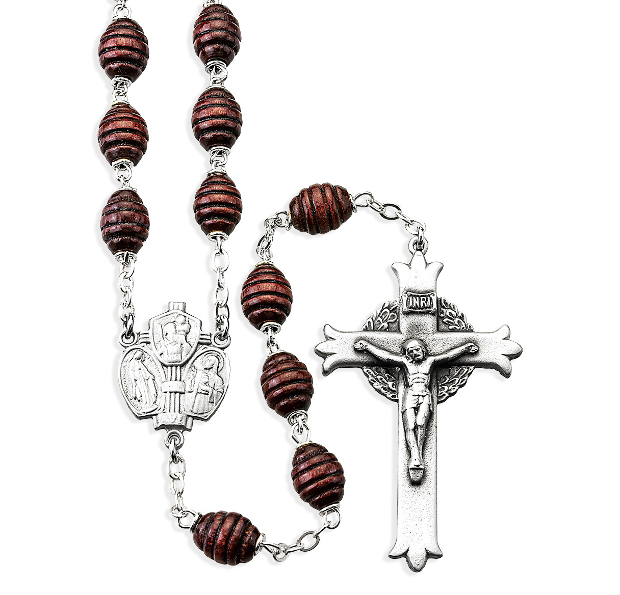 Maroon Beehive Boxwood New England Pewter Rosary - Catholic Online Shopping