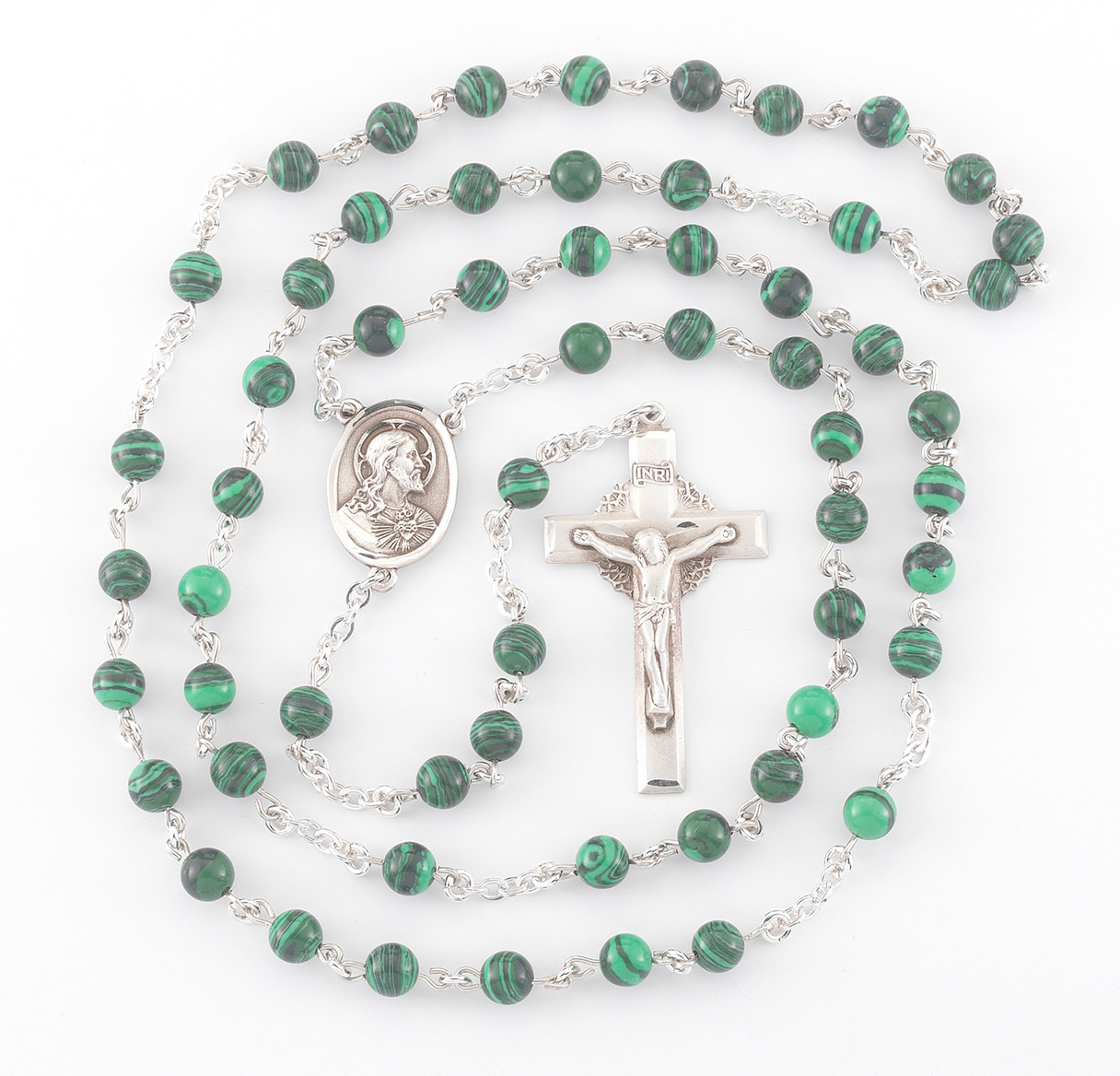 Genuine Malachite Sterling Silver Rosary - Catholic Online Shopping