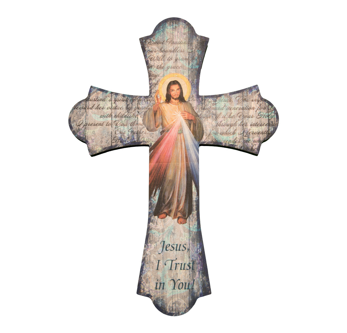 Divine Mercy Wood Cross, 12"