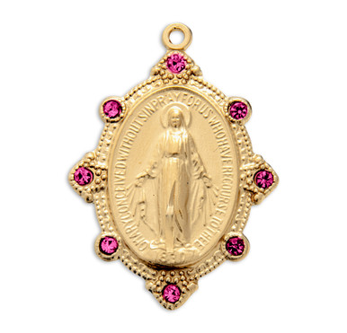 Gold Over Sterling Silver Miraculous Medal Set with Pink Crystals ...