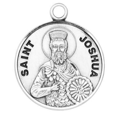 Patron Saint Joshua Round Sterling Silver Medal - Catholic Online Shopping
