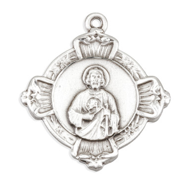 Sterling Silver St. Jude Cross Medal with Sacred Heart of Jesus Back ...
