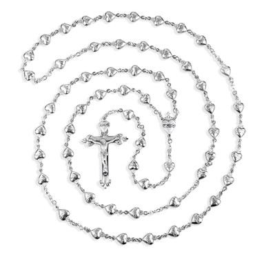 Sterling Silver Solid Sacred Heart Bead Rosary - Catholic Online ...