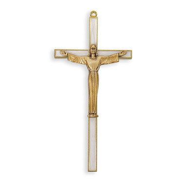 Gold Plated Pearlized Risen Cross, 7"