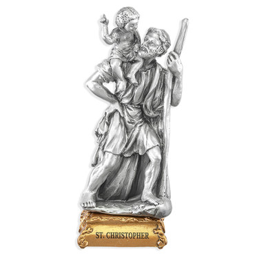 St. Christopher with Jesus Pewter Statue