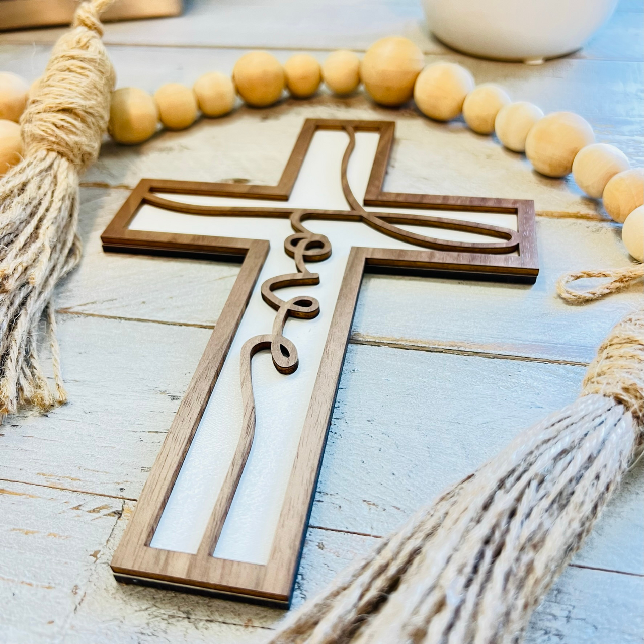 Wooden Cursive Love Cross | 2 Layer Wall Decor | Inspirational Cross