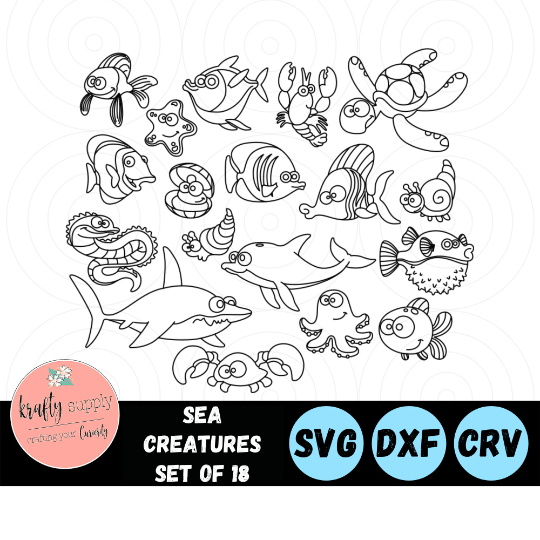 Shop Online Cute Sea Ocean Creatures | Set of 18 | Dolphin SVG