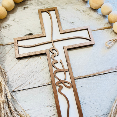 Wooden Cursive FAITH Cross | 2 Layer Wall Decor | Inspirational Cross