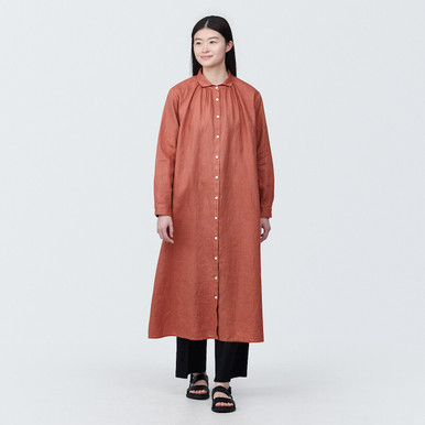Robe en lin lavé manches longues femme | MUJI